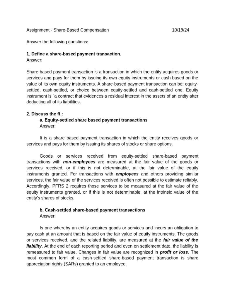 Assignment - Share-Based Compensation- October 19, 2024 | PDF | Equity ...