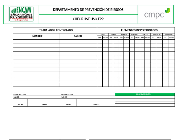 Check List Uso Epp | PDF
