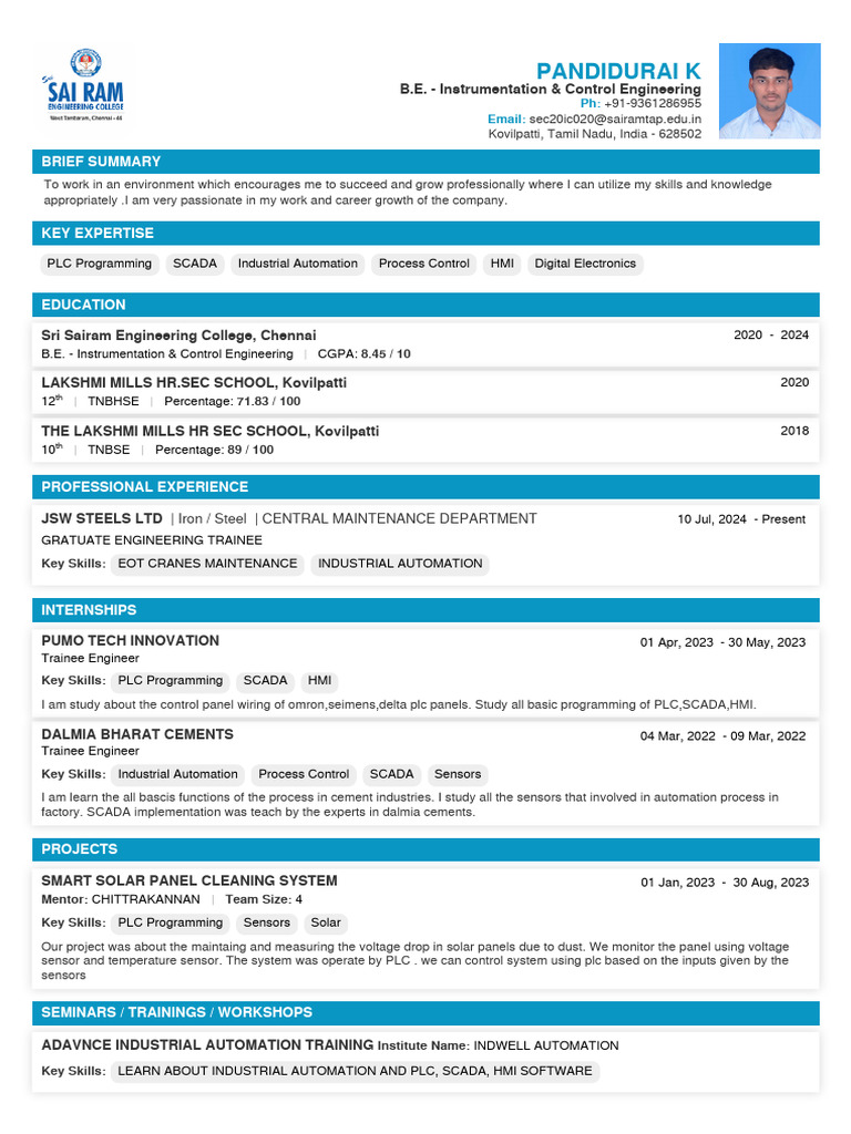 KSP New Resume. Oct 2024 | PDF | Programmable Logic Controller | Automation