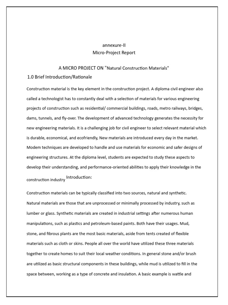 Natural Construction Material Micro Project BMC | PDF | Lime (Material ...