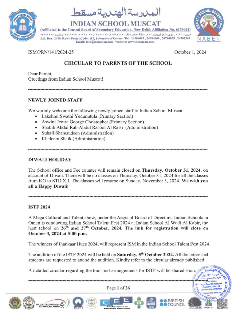 Monthly Circular - October 2024 | PDF