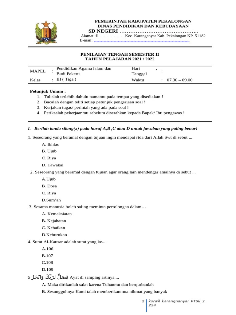 SOAL PTS Genap PAIBP KLS 3 2024 | PDF