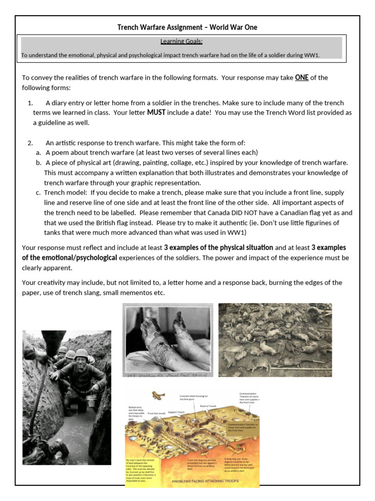 Trench Warfare Assignment & Rubric NEW | PDF | Narrative | Trench Warfare