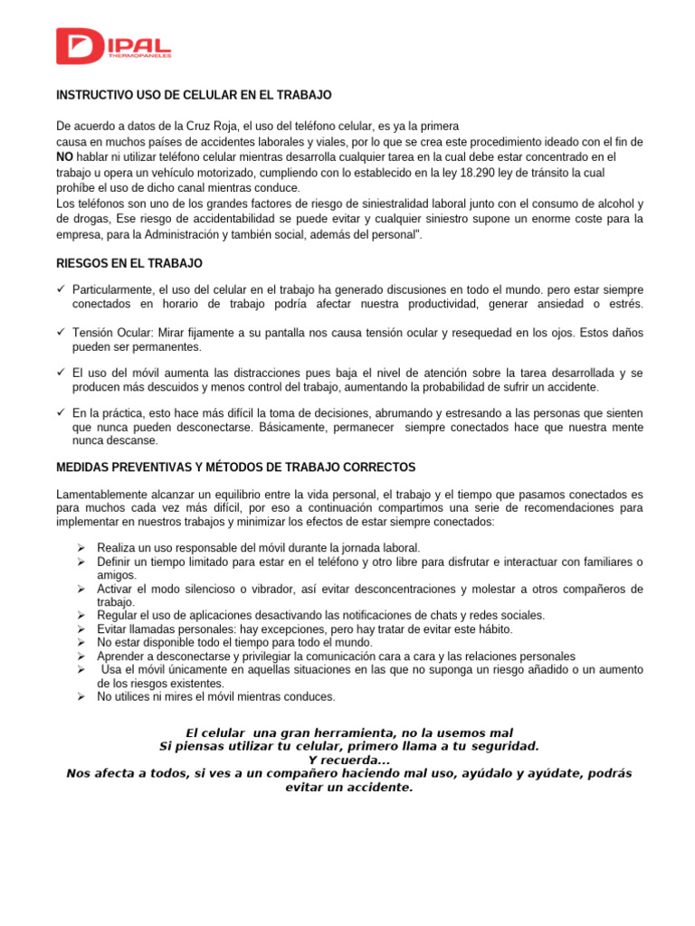 Uso Seguro del Celular en el Trabajo | PDF | Teléfonos móviles