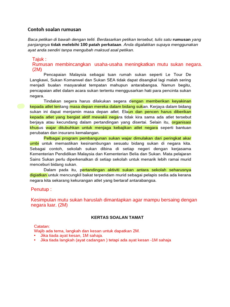 Contoh Soalan Rumusan, Ringkasan Dan Ulasan | PDF | Bisnis