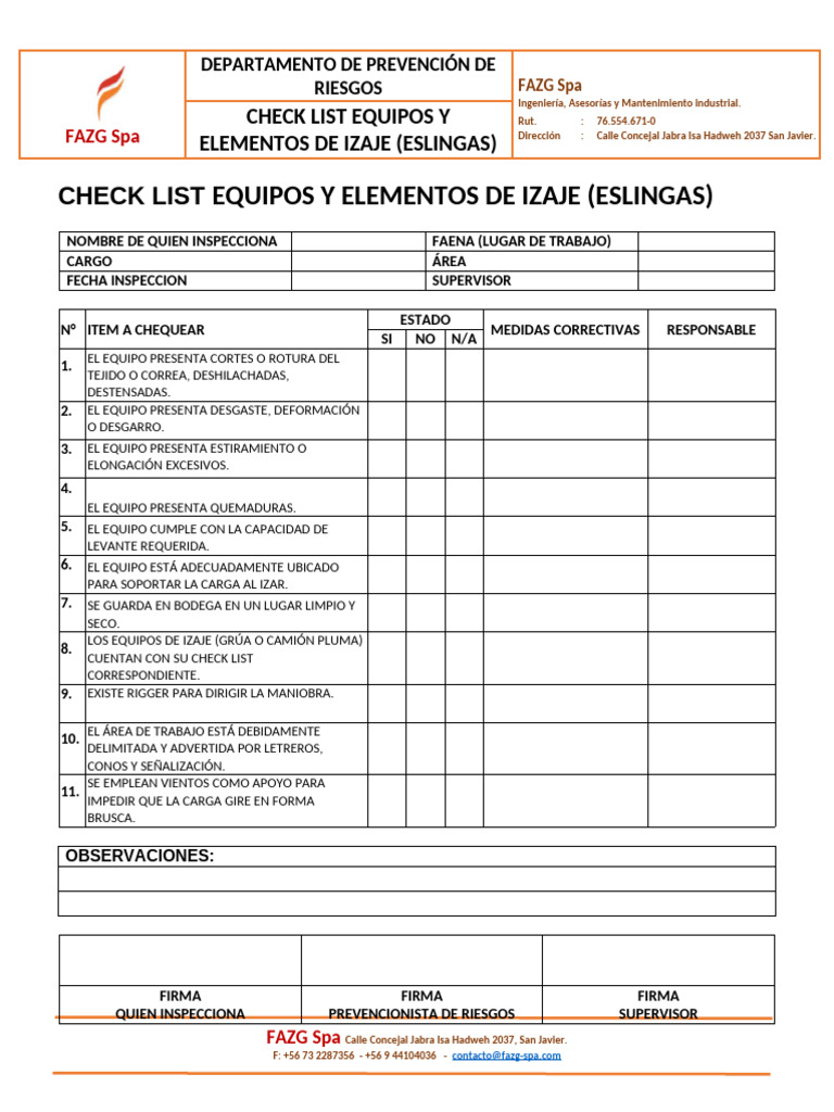 Check List Eslingas | PDF