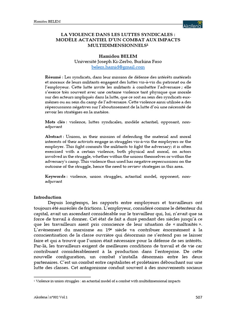Violence et luttes syndicales : enjeux et impacts | PDF | La violence