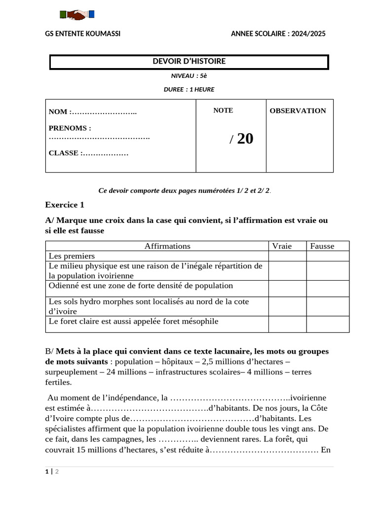 DEVOIR GEOGRAPHIE 5è | PDF | Sciences sociales | Études des langues ...