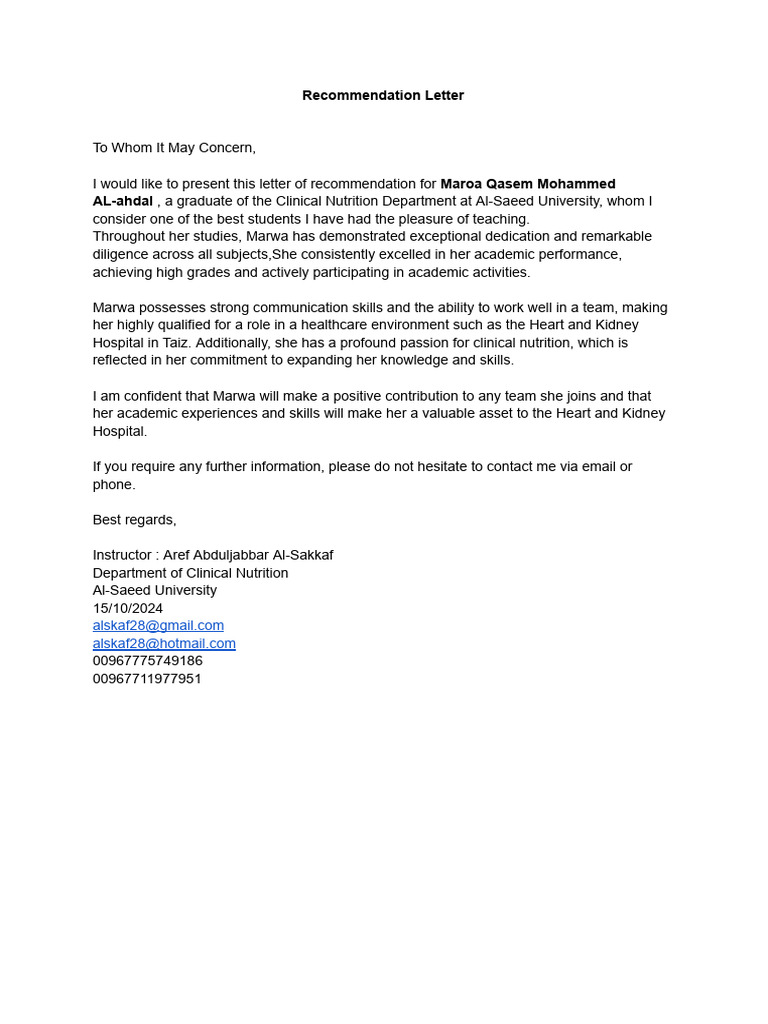 Recommendation Letter | PDF