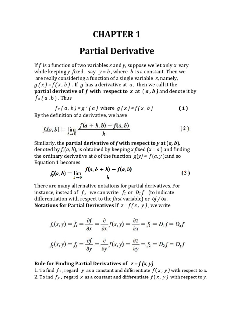 CHAPTER 1 Partial Derivatives | PDF | Derivative | Subtraction