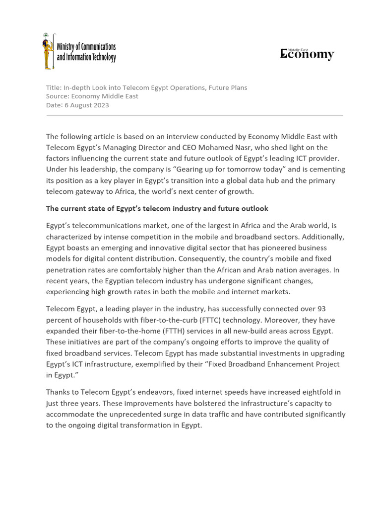 MCIT in Press86202300In - Depth - Look - Into - Telecom - Egypt ... MCIT in Press86202300In - Depth - Look - Into - Telecom - Egypt ...