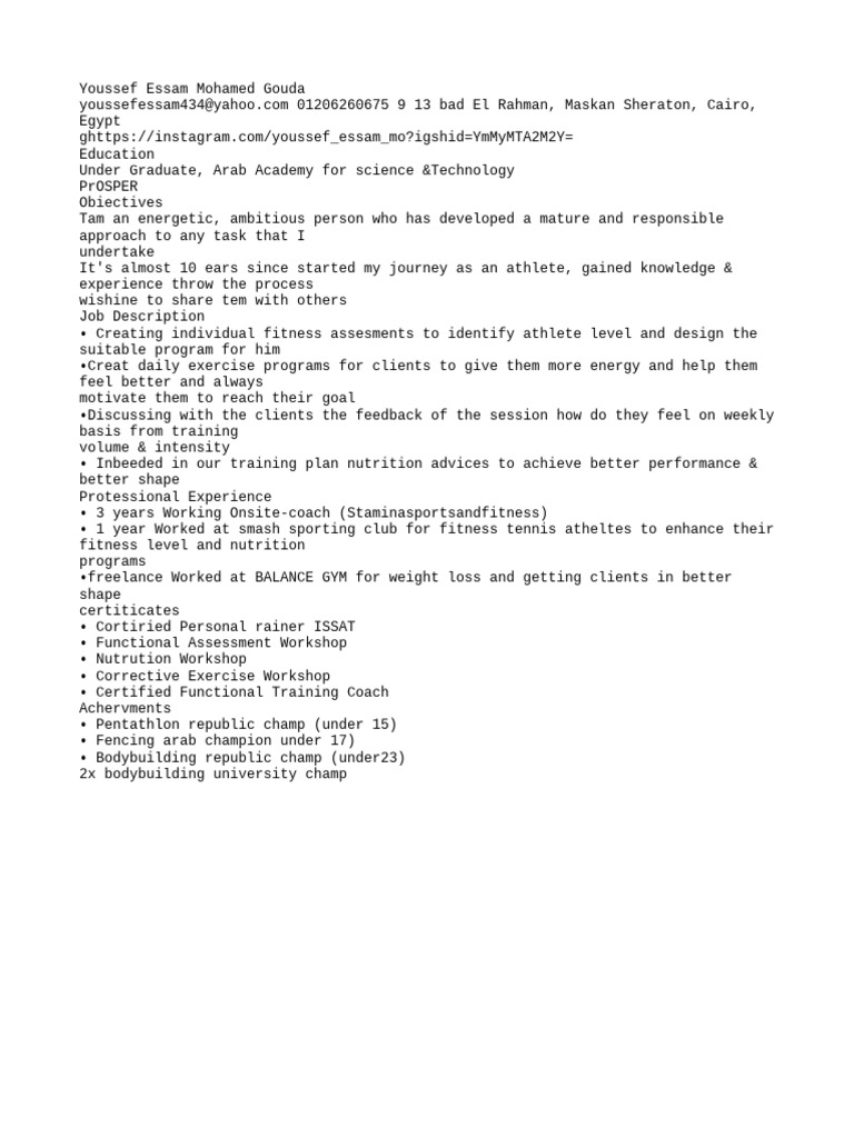 Youssef Essam CV | PDF | Self-Improvement