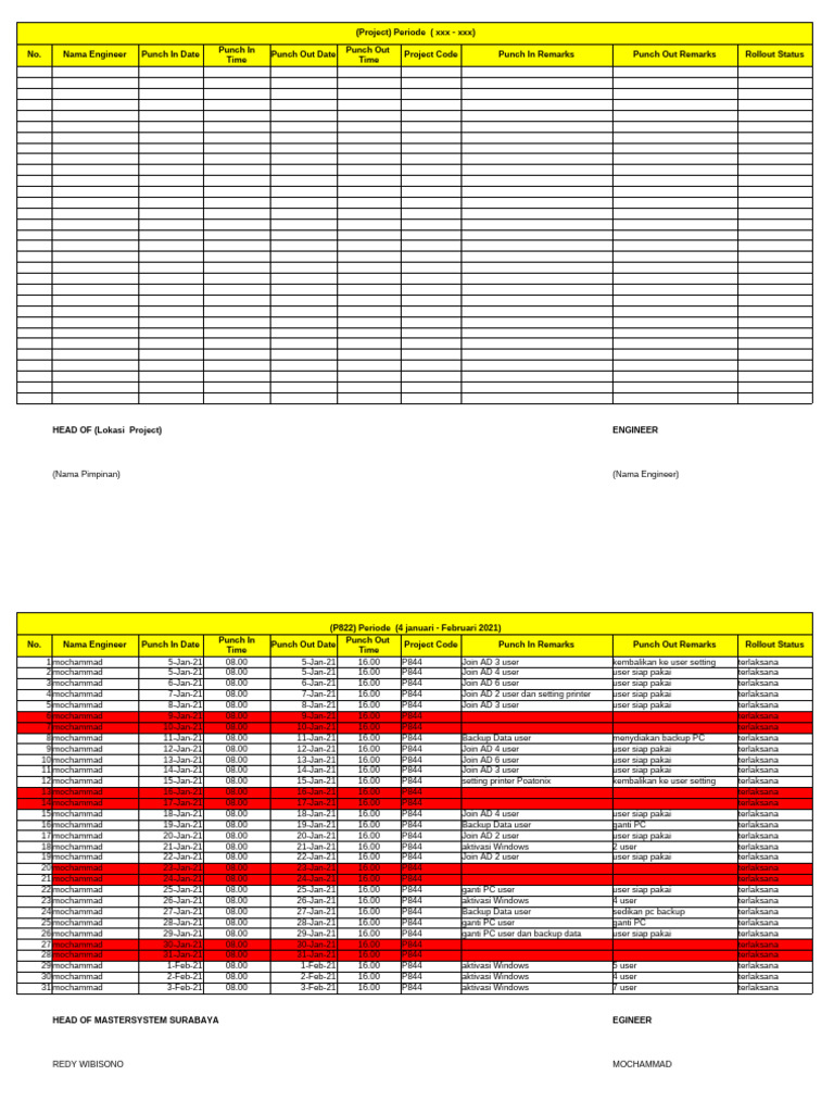 Format Timesheet Engineer | PDF | Computing | Software
