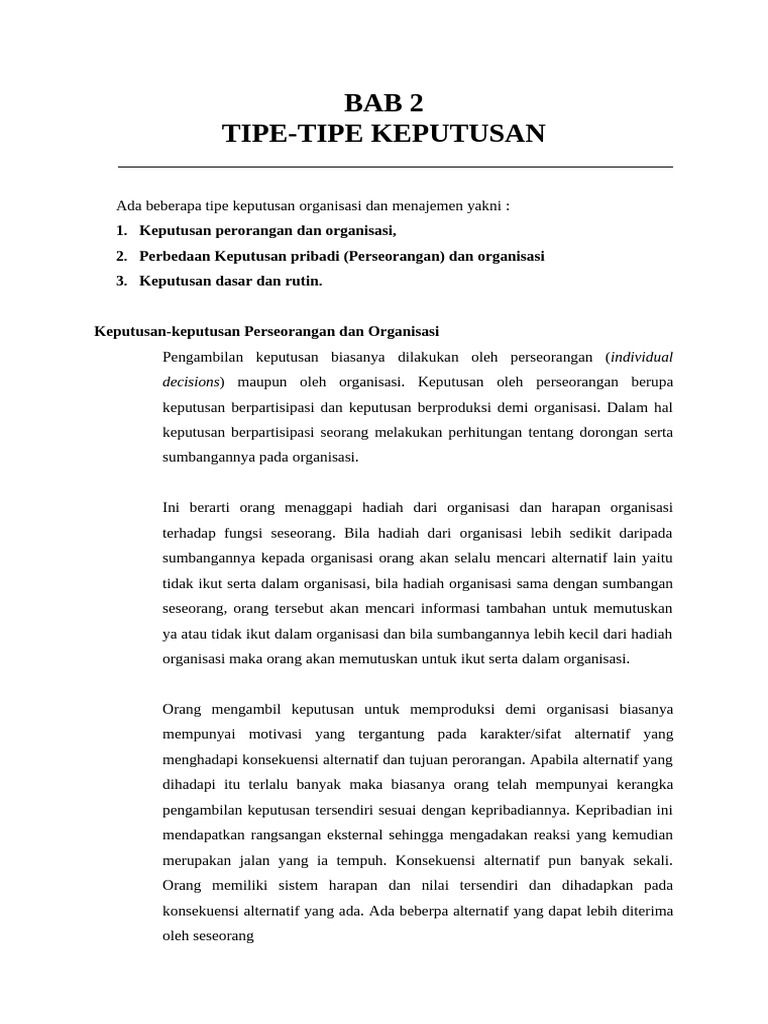 Bab 2 Tipe-Tipe Keputusan | PDF | Karier & Perkembangan