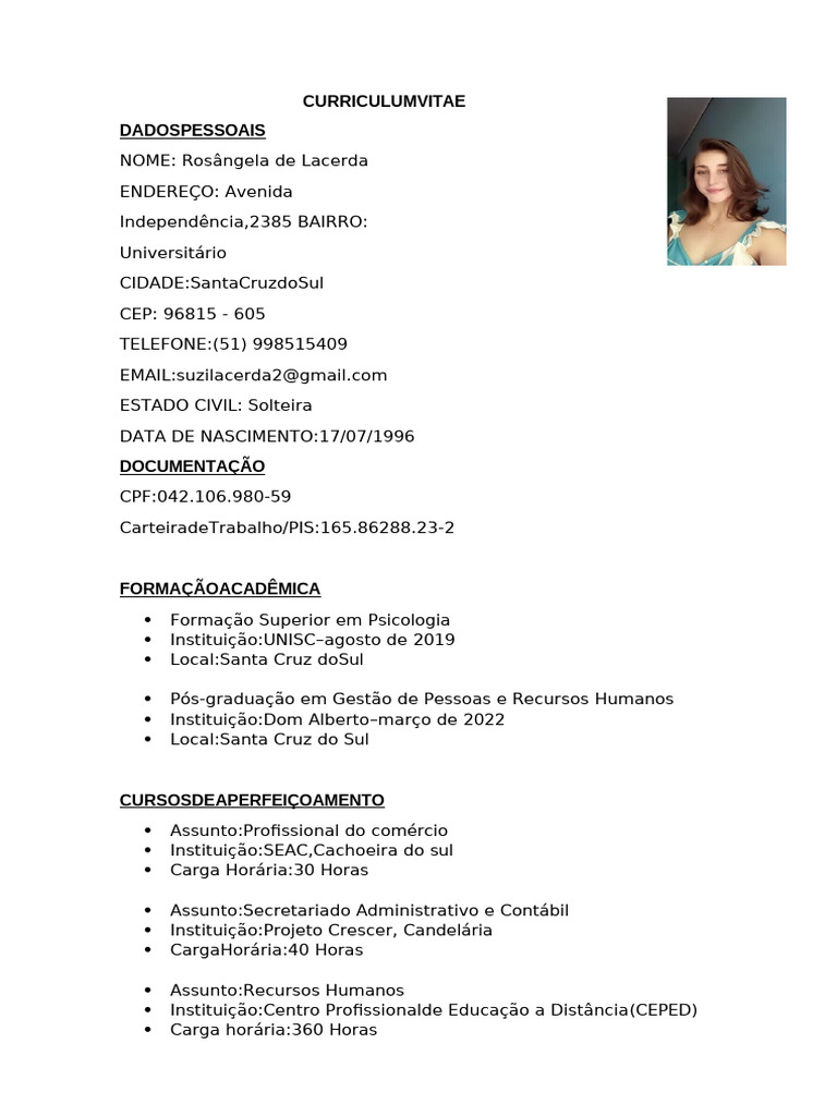 CURRICULUM VITAE Ro-1 | PDF | Carreira e Crescimento