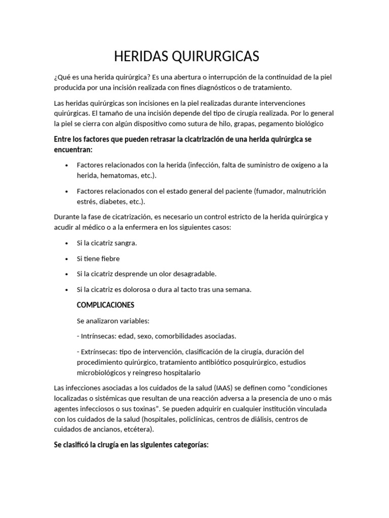 Heridas Quirurgicas | PDF | Herida | Cirugía