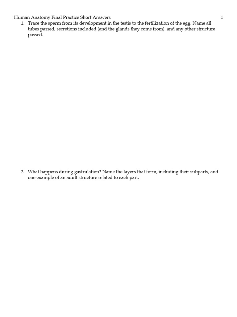 Human Anatomy Practice Questions | PDF | Human Body | Anatomy