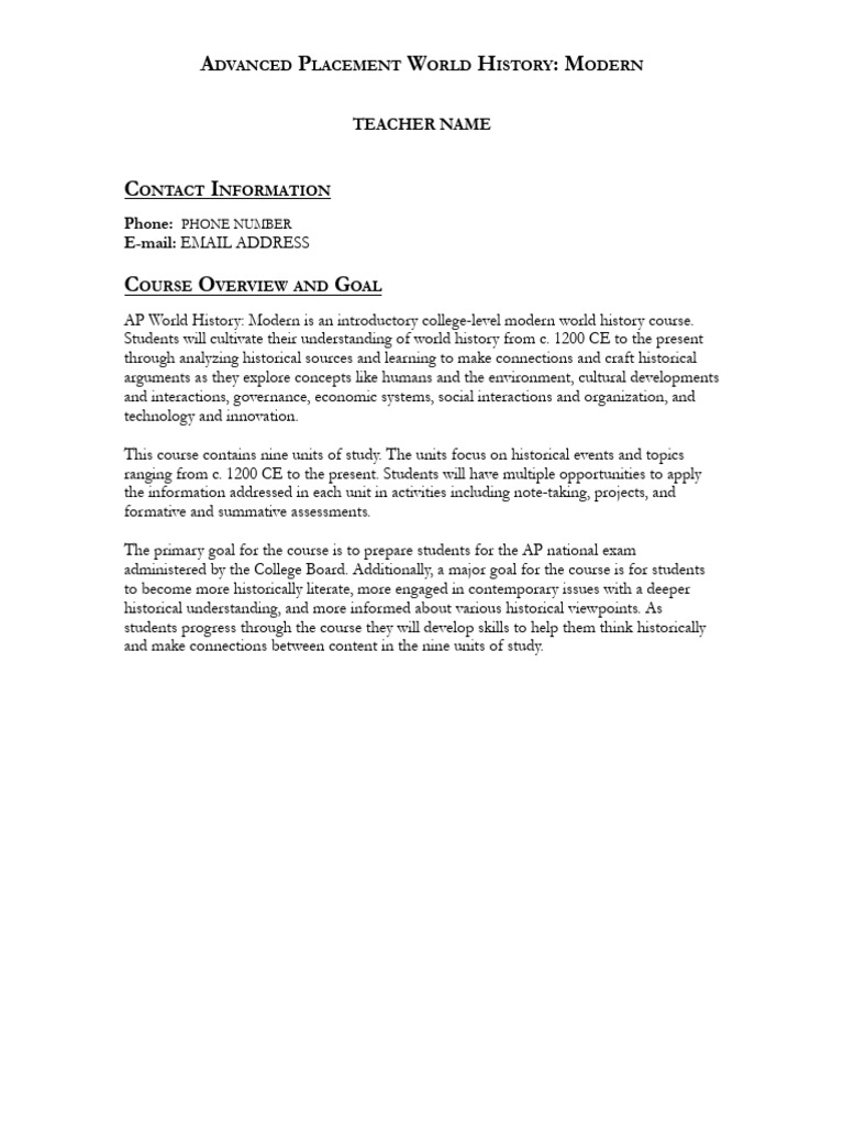 AP World History Course Guide | PDF | Homework | Classroom