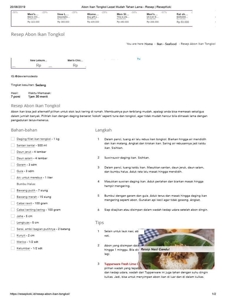 Abon Ikan Tongkol Lezat Mudah Tahan Lama - Resep - ResepKoki | PDF