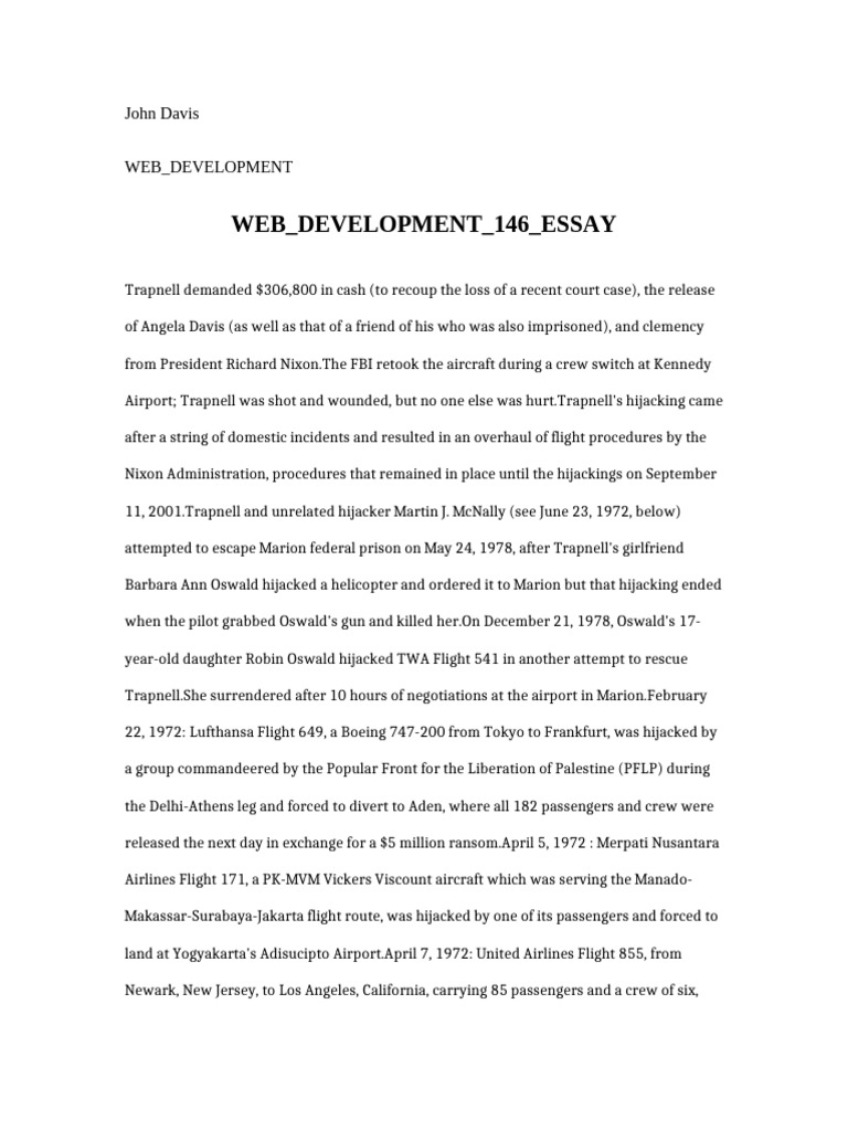 Web Development 146 Essay | PDF | Aircraft Hijackings | Crime & Violence