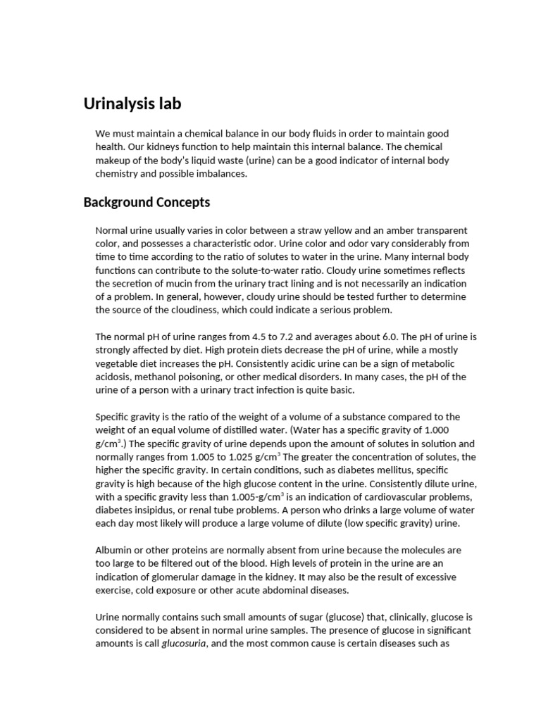 Urinalysis lab Handout | PDF | Urine | Kidney