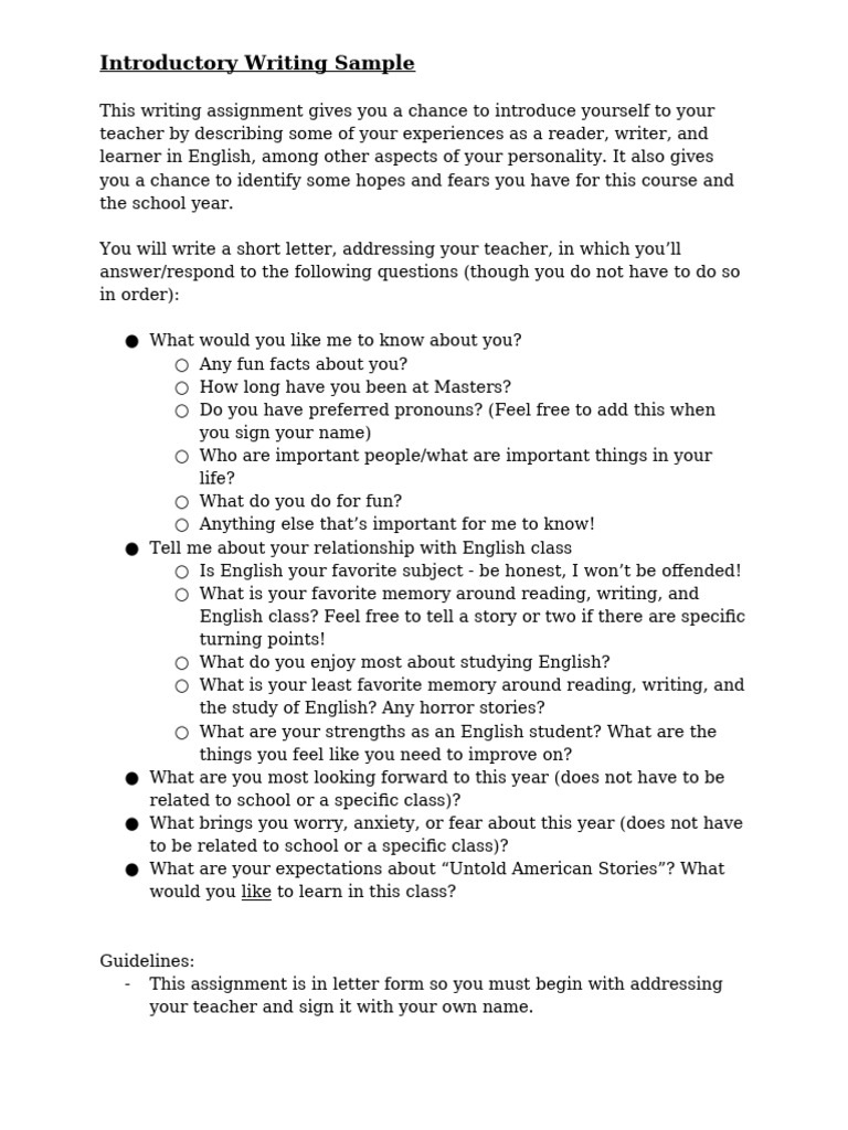 Introductory Writing Sample | PDF