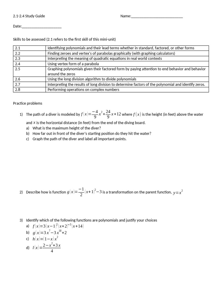 Polynomial and Quadratic Skills Guide | PDF | Polynomial | Algorithms