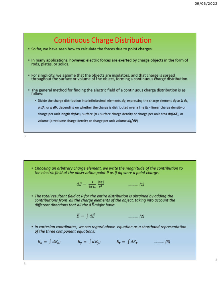 Ii Electric Field Of Continuous Charge Distribution Pdf Physics