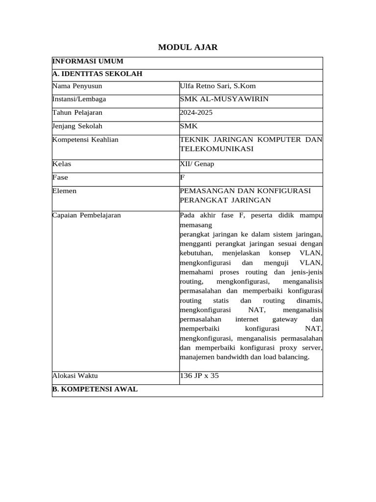 Modul Ajar Xii TKJ Mapel Pilihan | PDF
