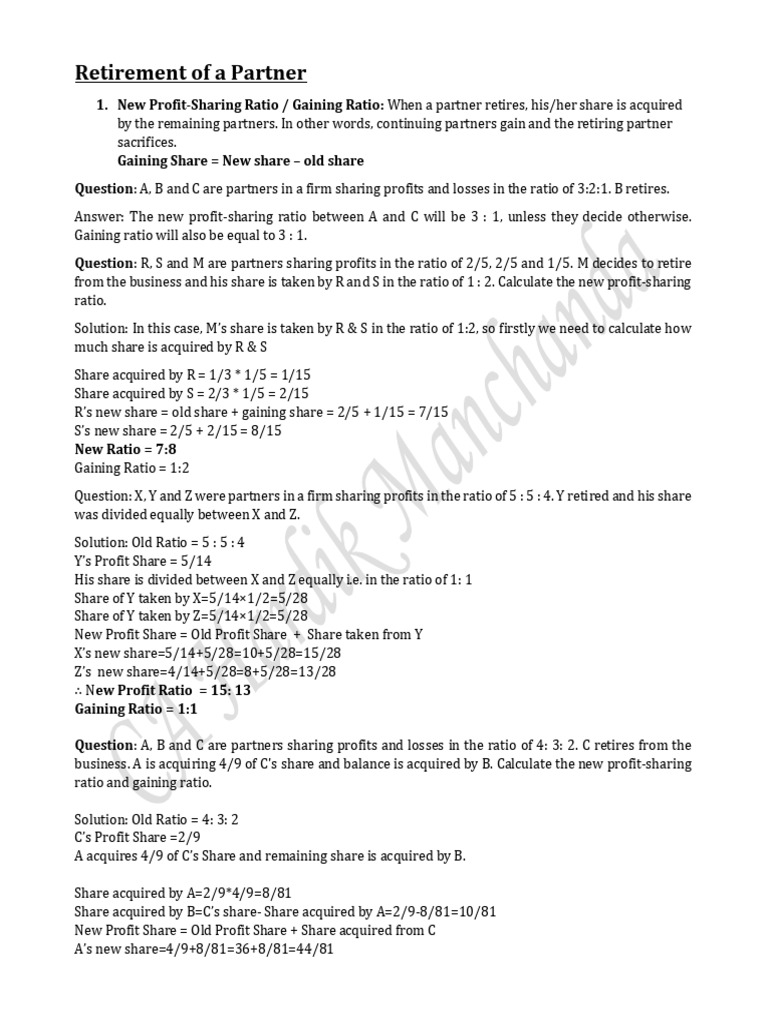 Important Questions Retirement | PDF | Balance Sheet | Goodwill ...