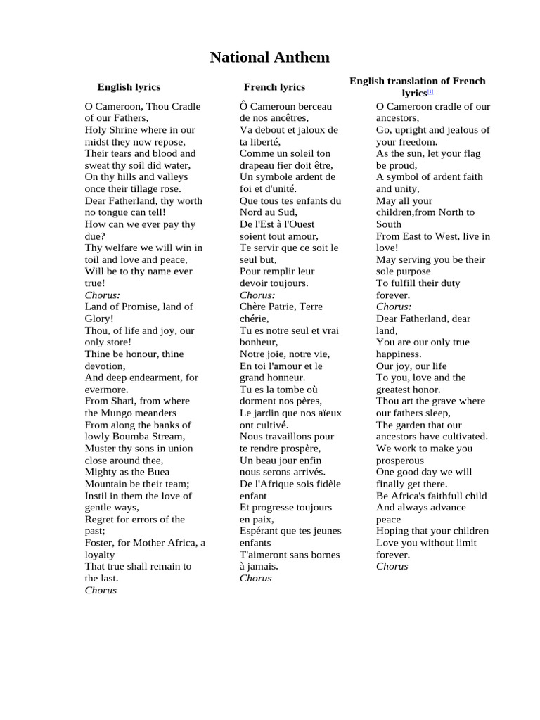National Anthem of Cameroon | PDF | Art
