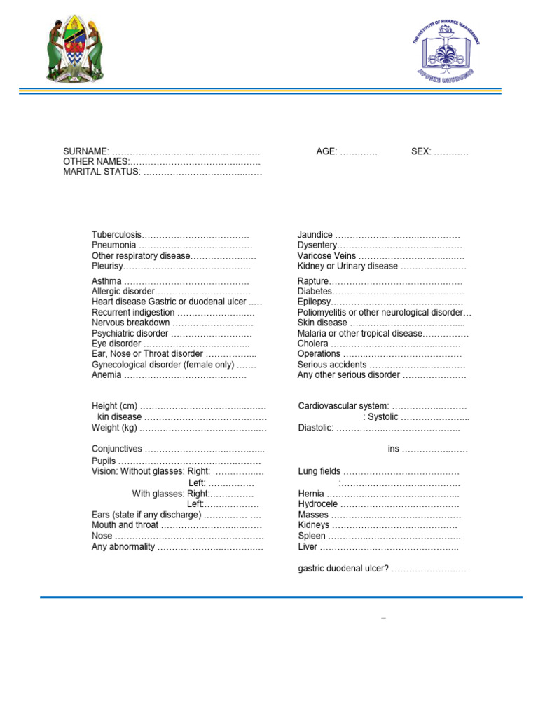 Medical Examination Form 2025 | PDF | Blood Pressure | Medical Specialties