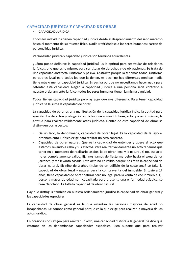 CAPACIDAD JURÍDICA Y CAPACIDAD DE OBRAR 22.feb | PDF | Estado civil ...