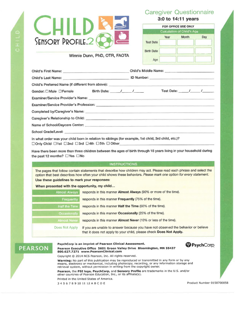 Sensory Profile 2 Child | PDF