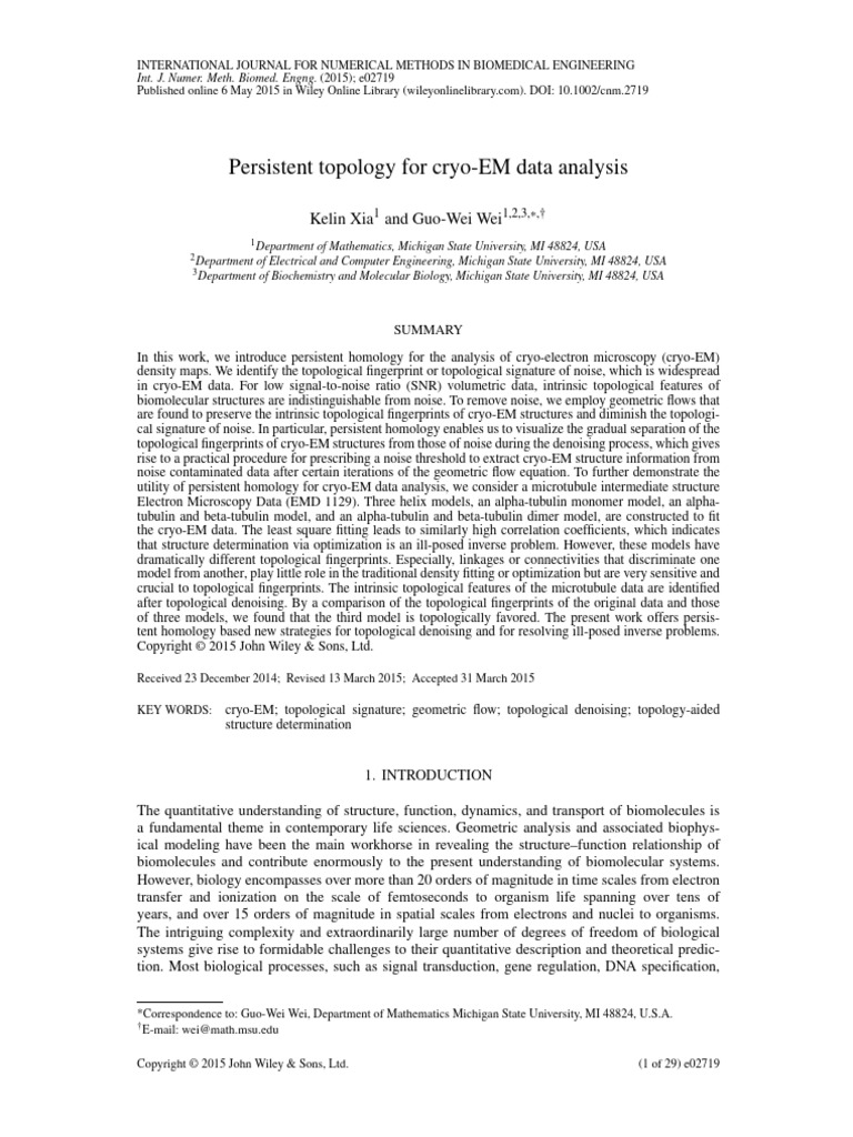 Persistent Topology For cryo-EM Data Analysis: Kelin Xia and Guo-Wei ...