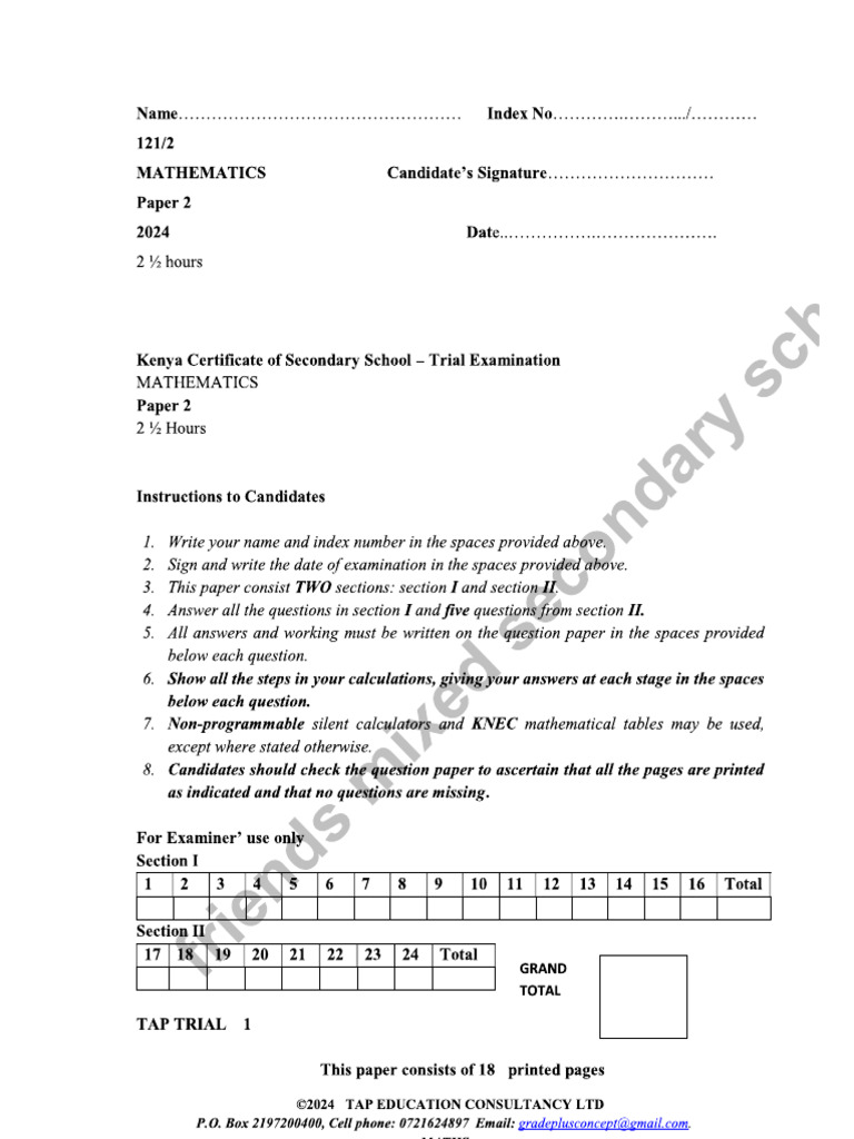Mathematics Paper 2 Trial 1 | PDF