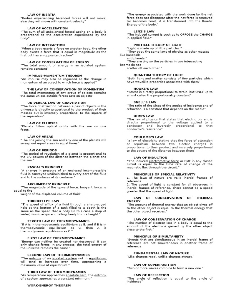 Physics Laws and Principles Guide | PDF | Force | Momentum