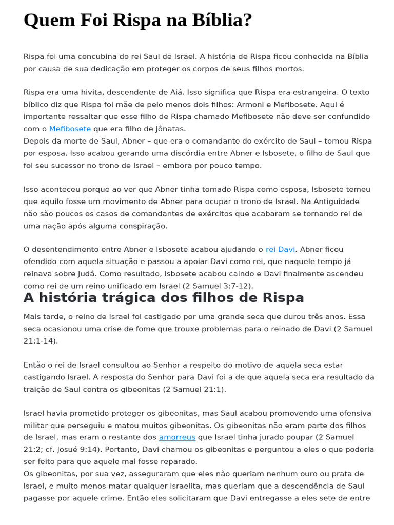 A História de Rispa na Bíblia | PDF | Davi | Saul
