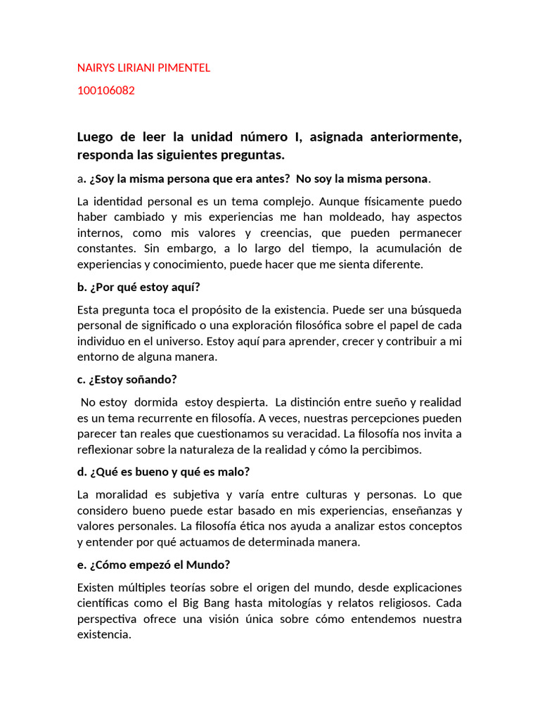 Filosofia Unidad 1 Nairys Liriano | PDF | Conocimiento | Realidad