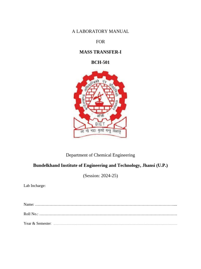 Mass Transfer-I (Manual) | PDF | Temperature | Fluidization