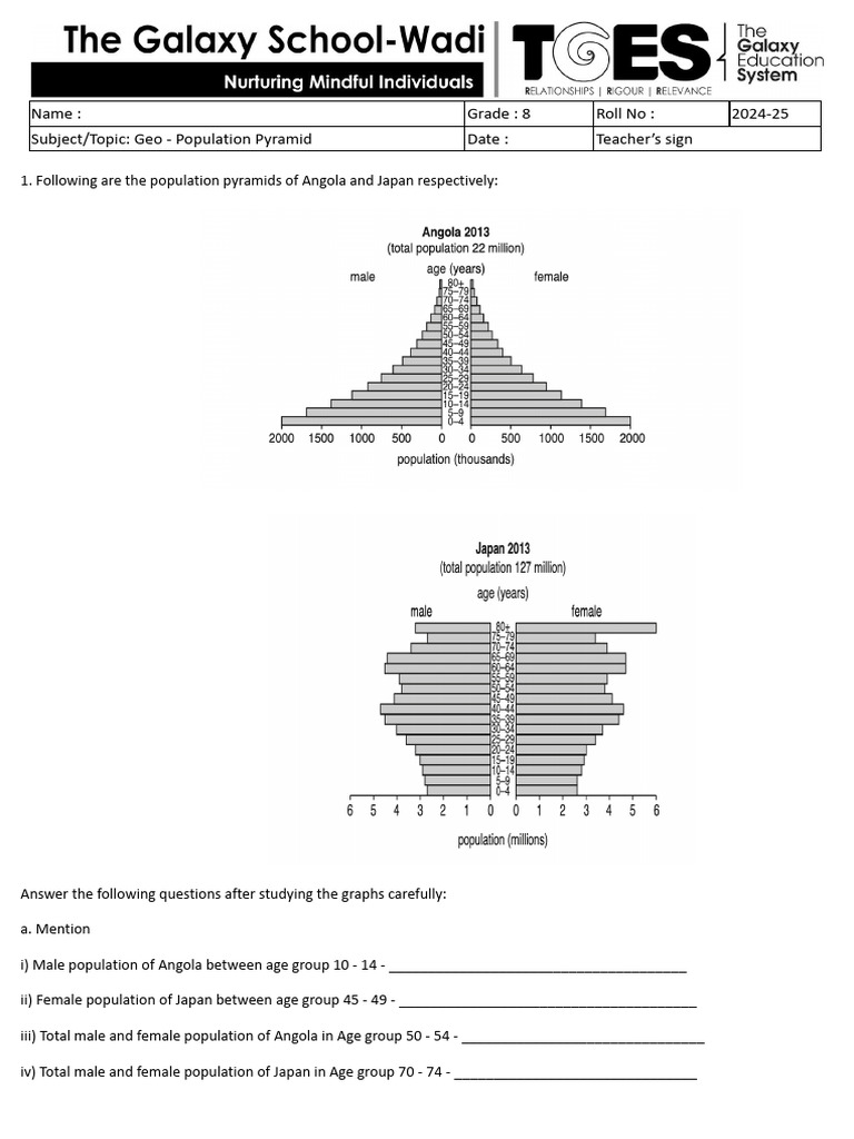 Population Pyramid Worksheet for Angola and Japan | PDF | Travel ...
