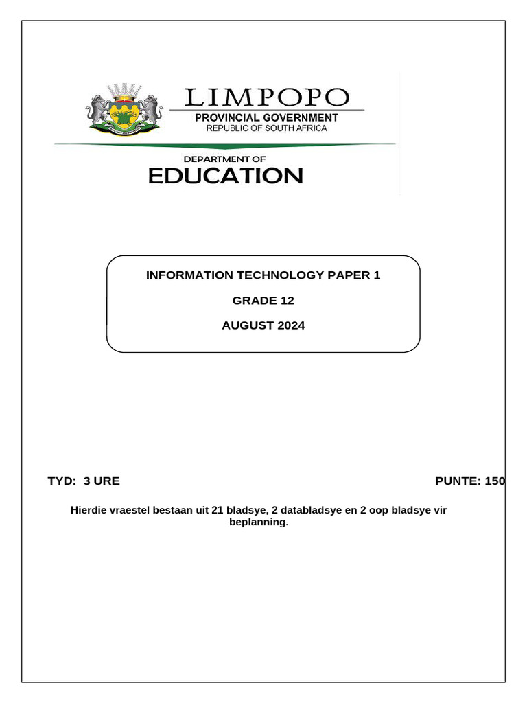 Information Technology P1 Limpopo AFR Aug 2024 | PDF