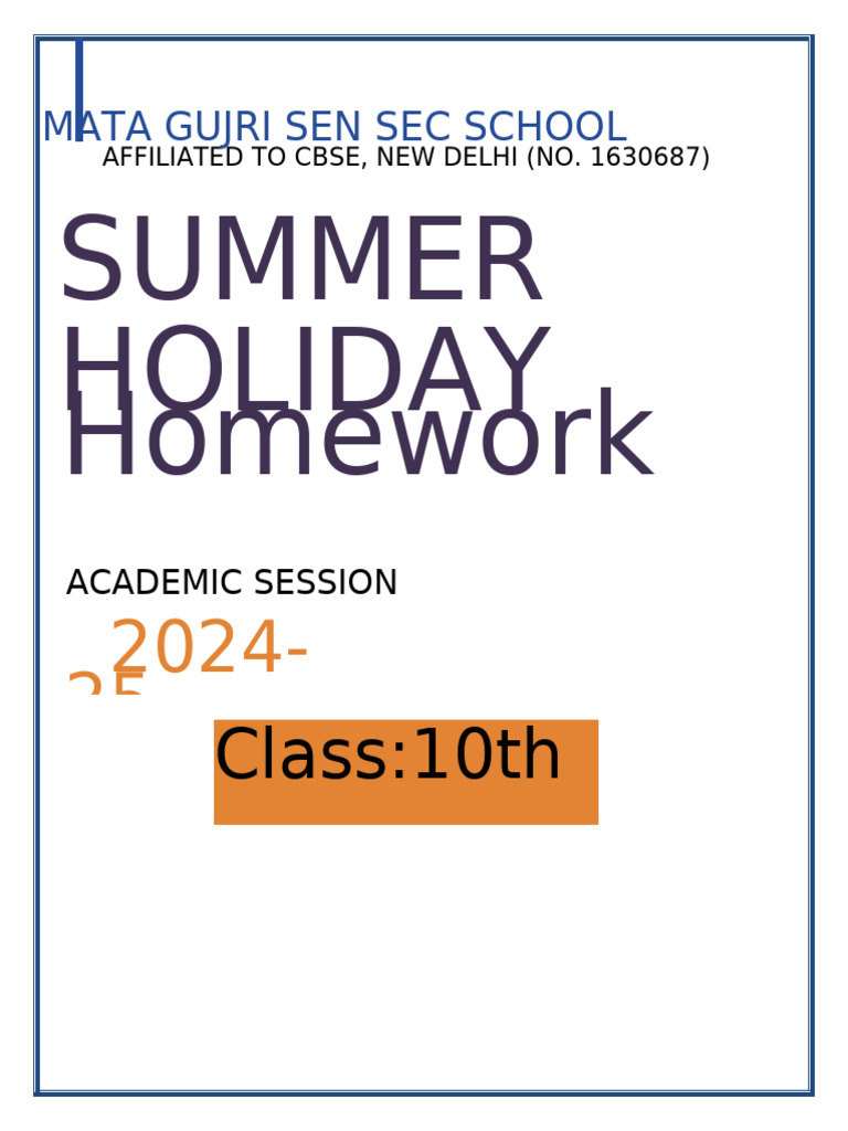 10th Class Holiday Homework | PDF