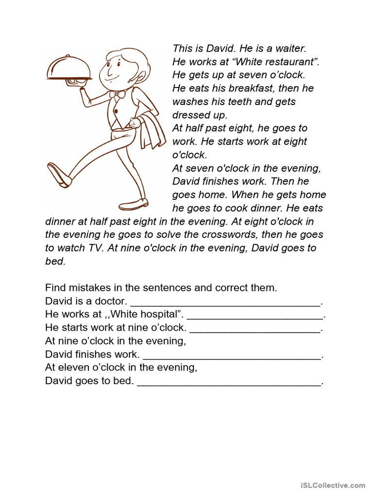 David's day. Reading comprehension worksheet. | PDF
