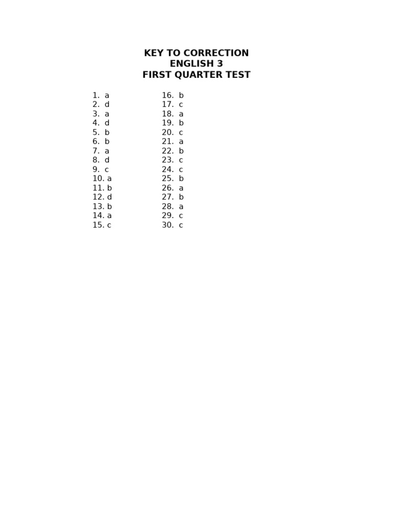 Key To Correction English 3 | PDF | Science & Mathematics