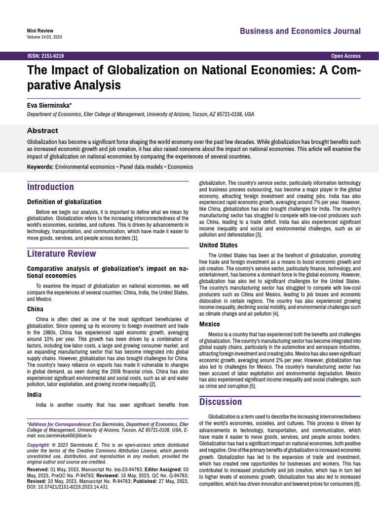 The Impact of Globalization On National Economies A Comparative ...