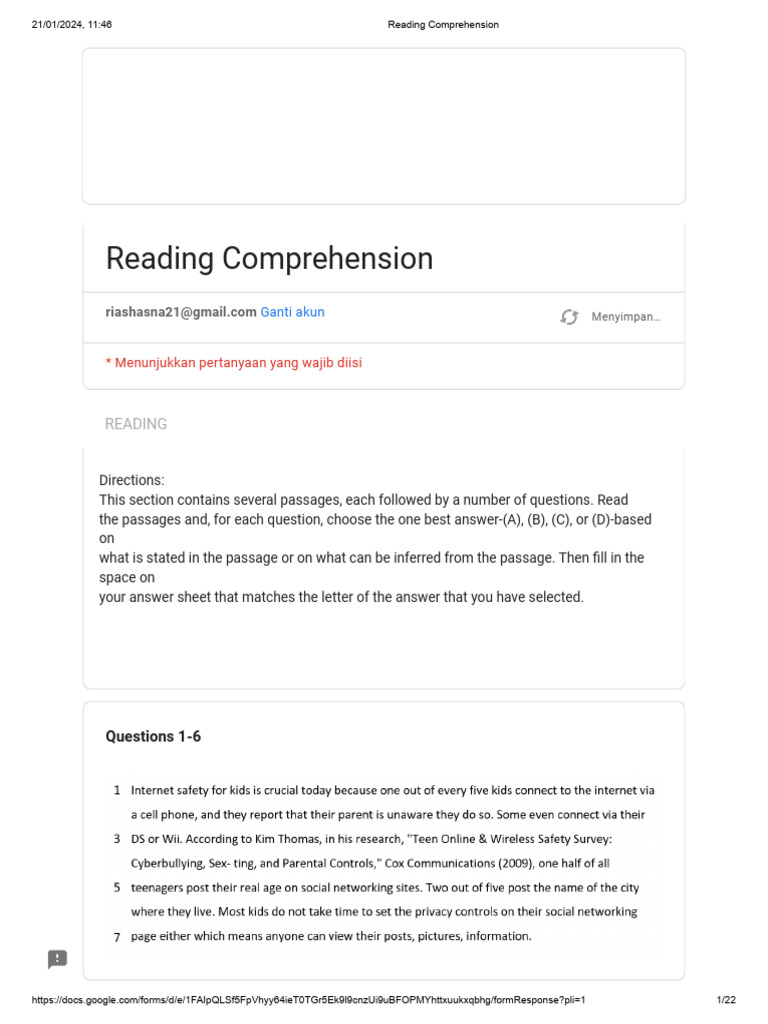Reading Comprehension3 | PDF | Reading Comprehension | Fear