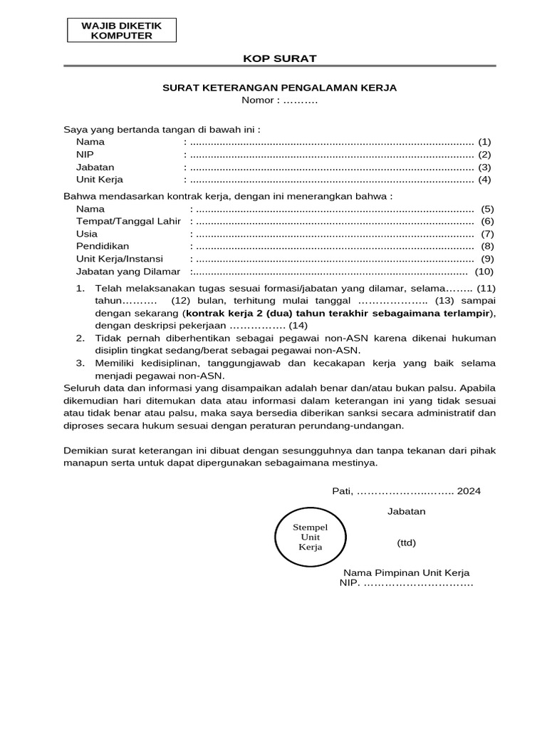 Contoh - Surat Keterangan Pengalaman Kerja | PDF