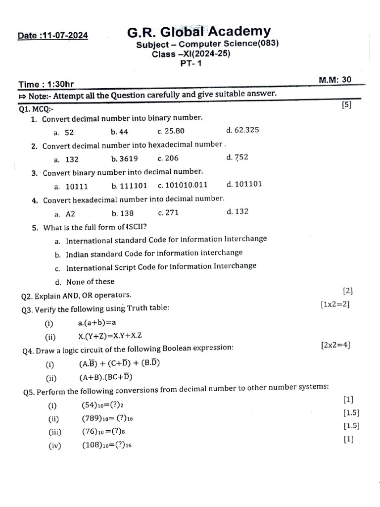 Grga PT 1 Exam Question Paper | PDF | Lexicology | Elementary Mathematics