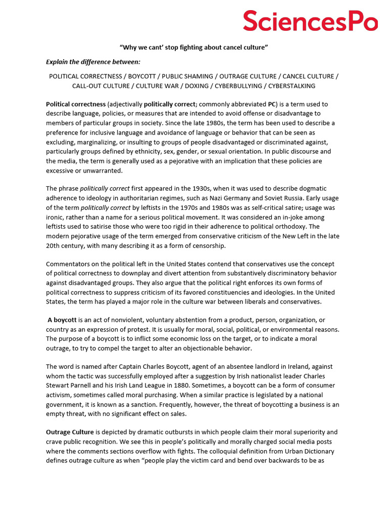 CANCEL CULTURE EXPLAIN THE DIFFERENCE | PDF | Political Correctness ...
